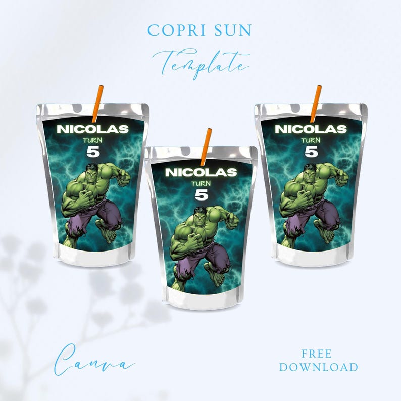 Hulk Food Label, Hulk Chocolate Wrap, Hulk Capri Sun, Hulk Paper Bag ...