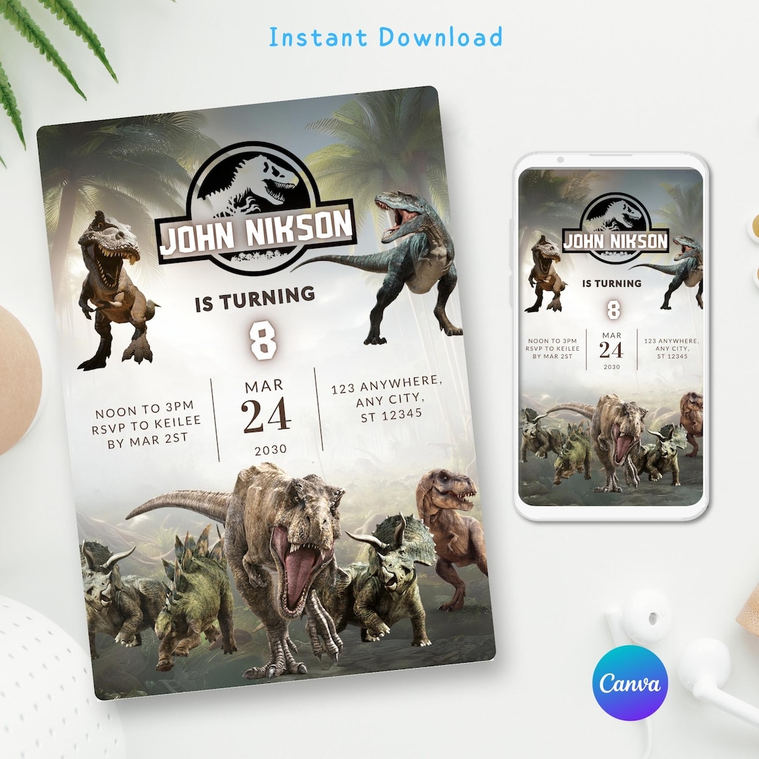 Editable Jurassic World Birthday Invitation Template, Digital Jurassic ...
