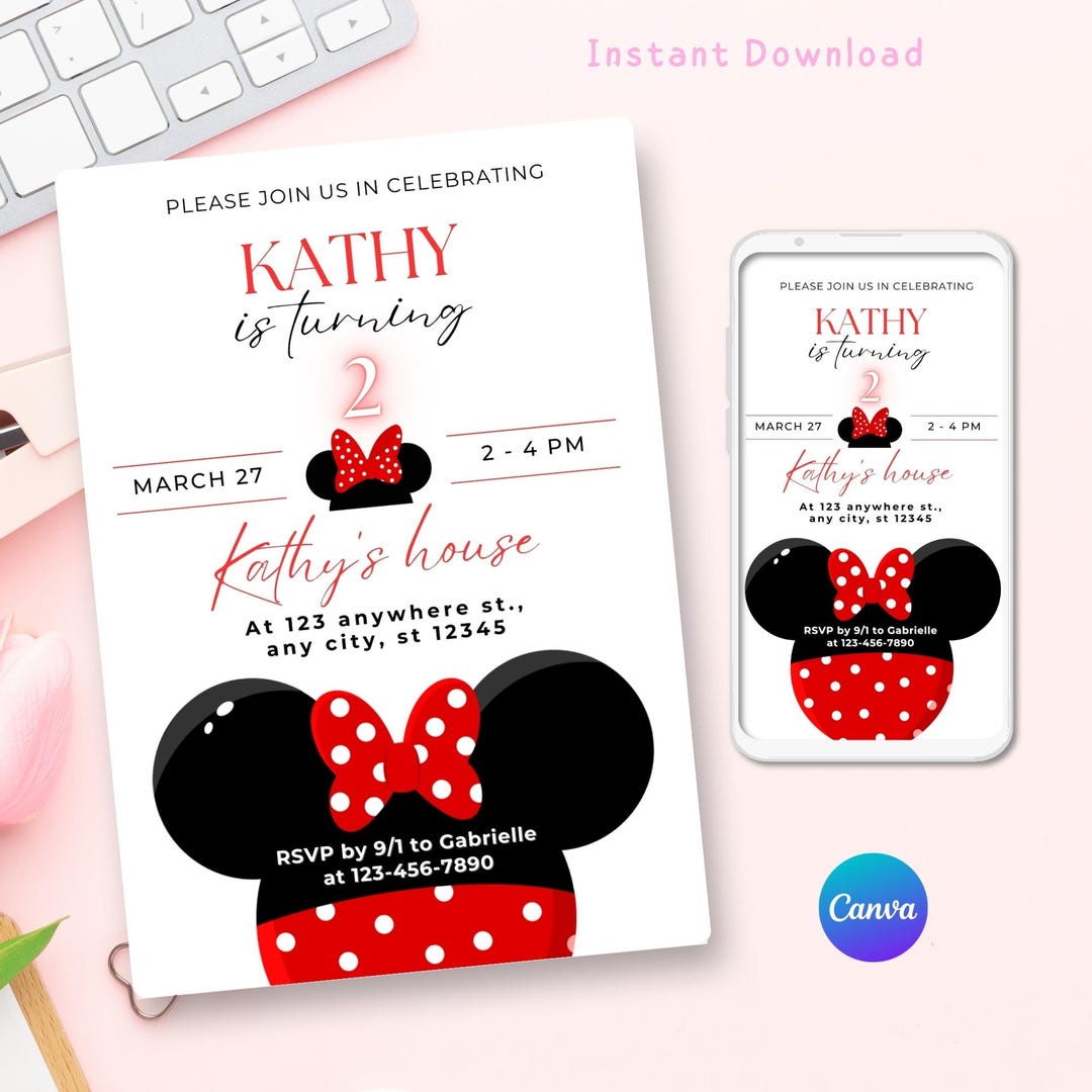 Minnie Mouse Birthday Invitation, Minnie Mouse Birthday Invite Template ...