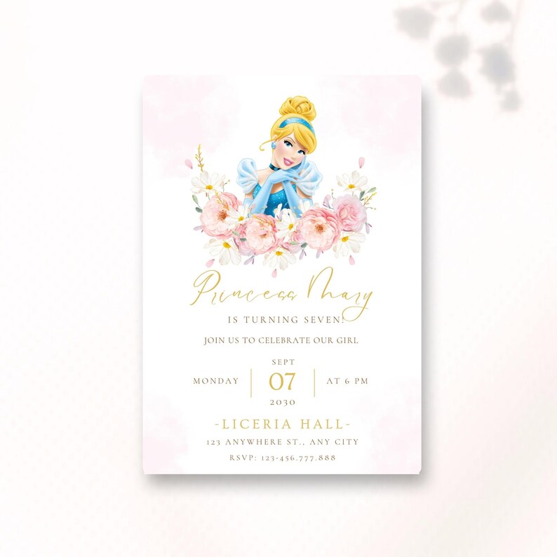 Editable Cinderella Birthday Invitation Template, Editable Cinderella ...