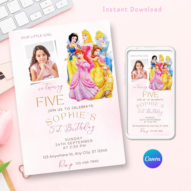 Princess Birthday Invitation, Royal Celebration Invite, All Princess ...