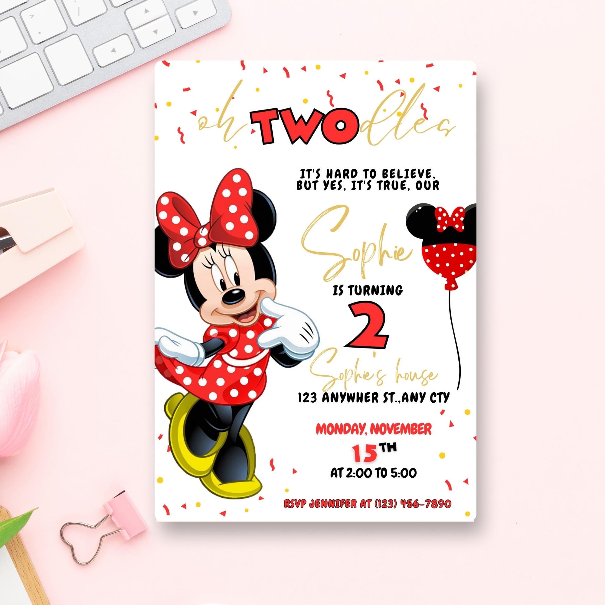 Minnie Mouse Birthday Invitation, Minnie Mouse Birthday Invite Template ...