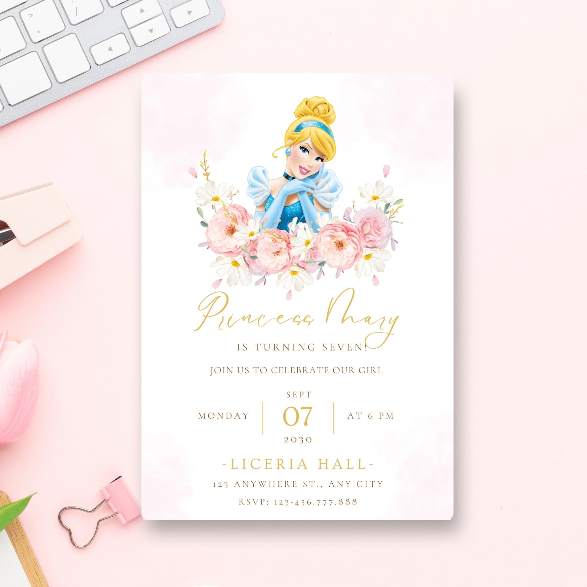 Princess Cinderella Birthday Invitation, Princess Cinderella Portrait ...