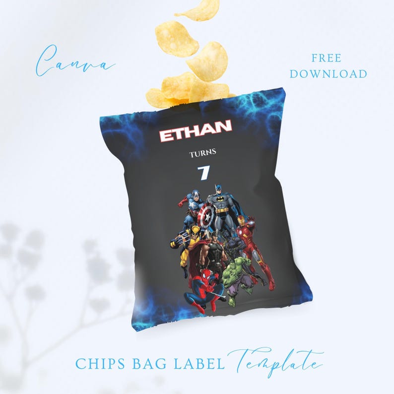 Superheroes Party Favors Template, Avengers Birthday Invitation ...