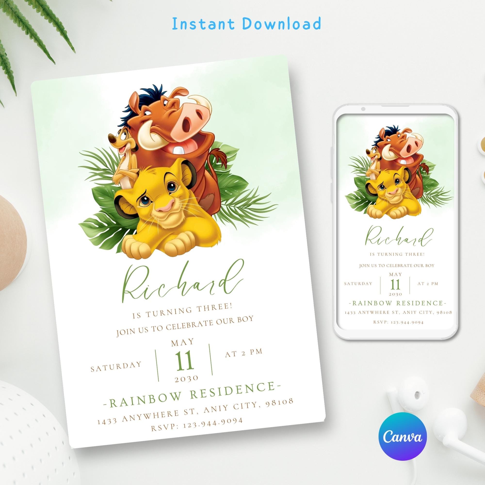 Editable Lion King Birthday Invitation Template, Digital Lion King ...