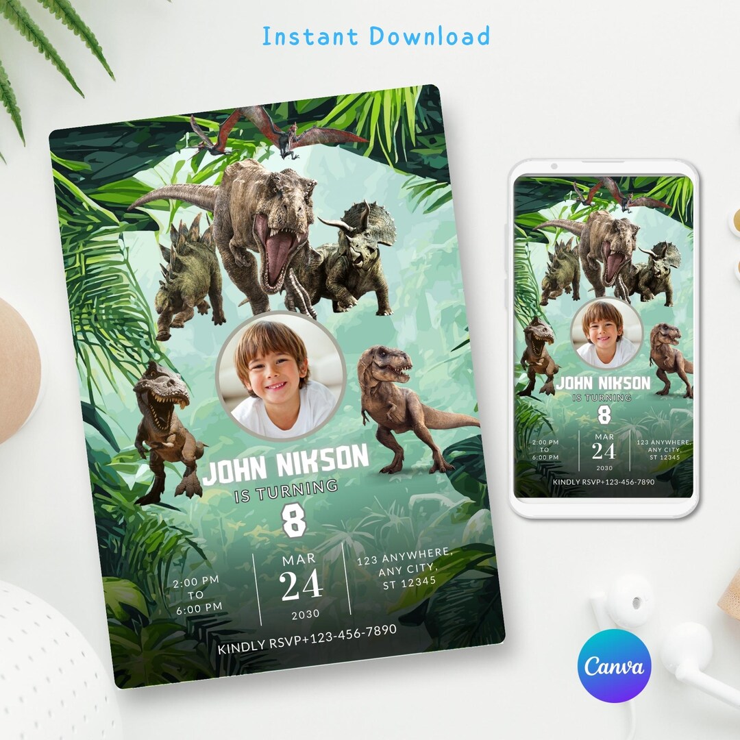Editable Jurassic World Birthday Invitation Template, Digital Jurassic ...