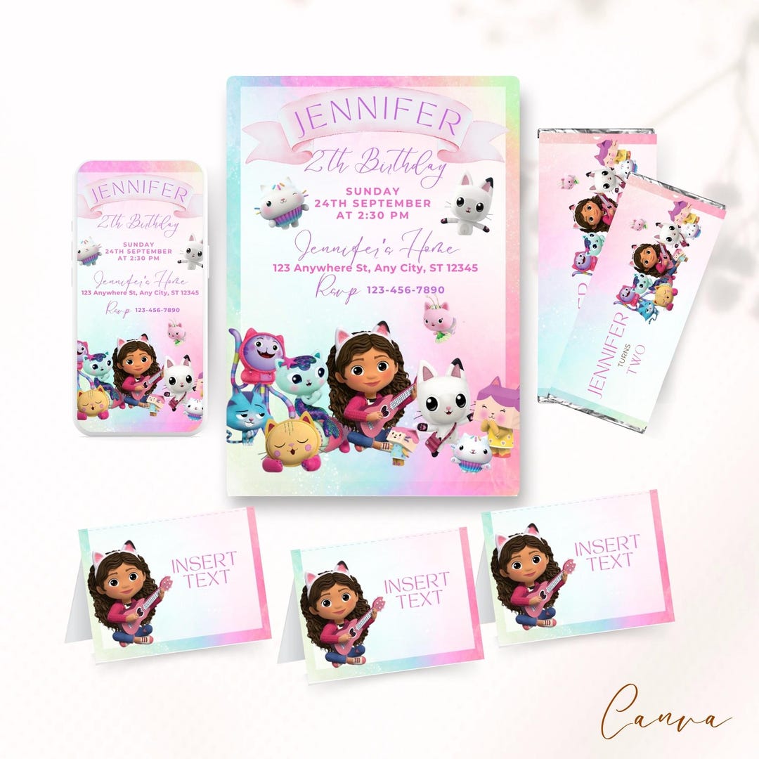 Gabby's Dollhouse Party Package, , Gabby's Dollhouse Invitation, Gabby ...