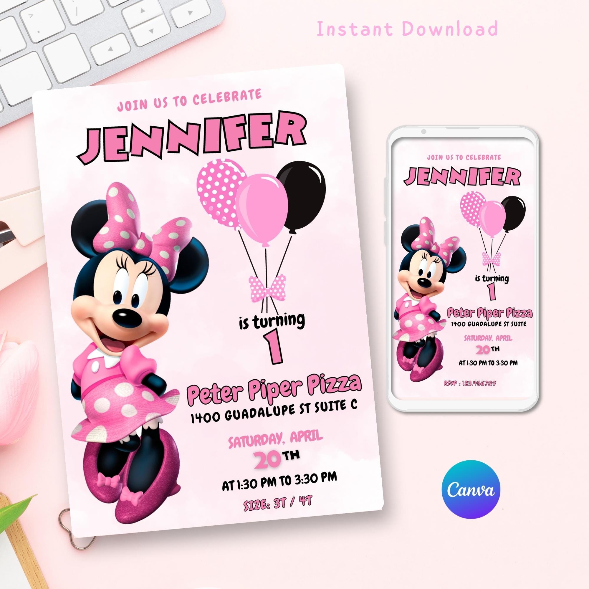 Minnie Mouse Birthday Invitation, Minnie Mouse Birthday Invite Template ...
