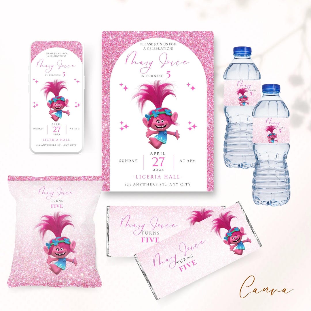 Trolls Party Favors Template, Trolls Birthday Invitation, Trolls Chip ...