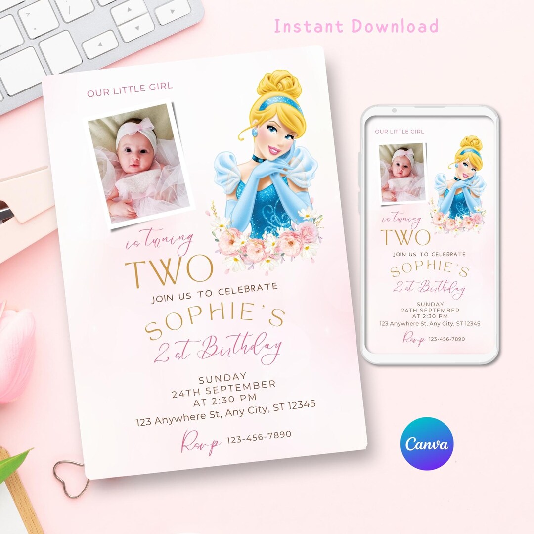 Princess Cinderella Birthday Invitation, Princess Cinderella Portrait ...