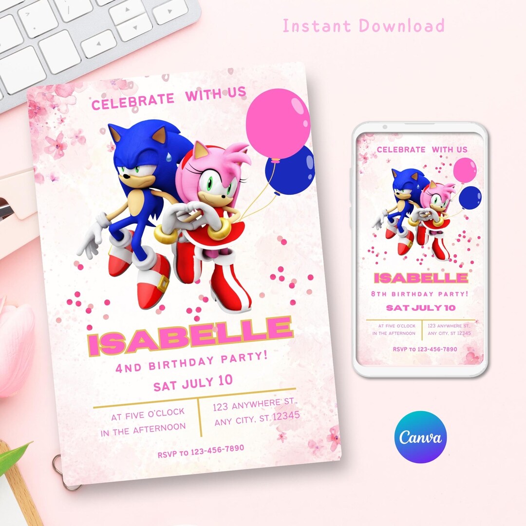 Sonic the Hedgehog Birthday Invitation, Sonic for Girl Digital ...