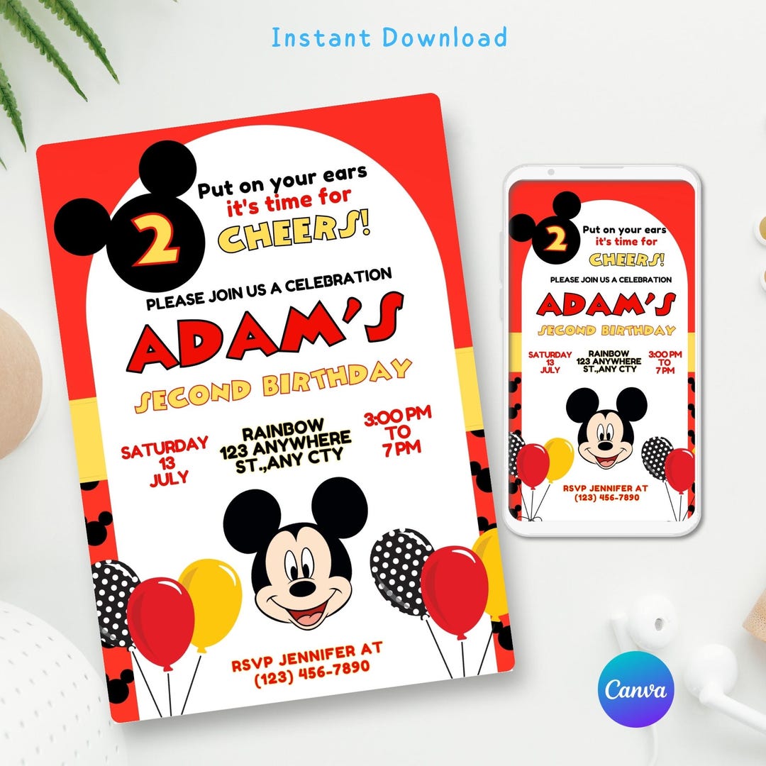 Mickey Mouse Birthday Invitation, Clubhouse Digital Invitation, Mickey ...