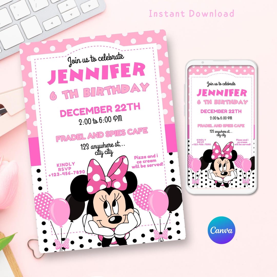 Minnie Mouse Birthday Invitation, Minnie Mouse Birthday Invite Template ...
