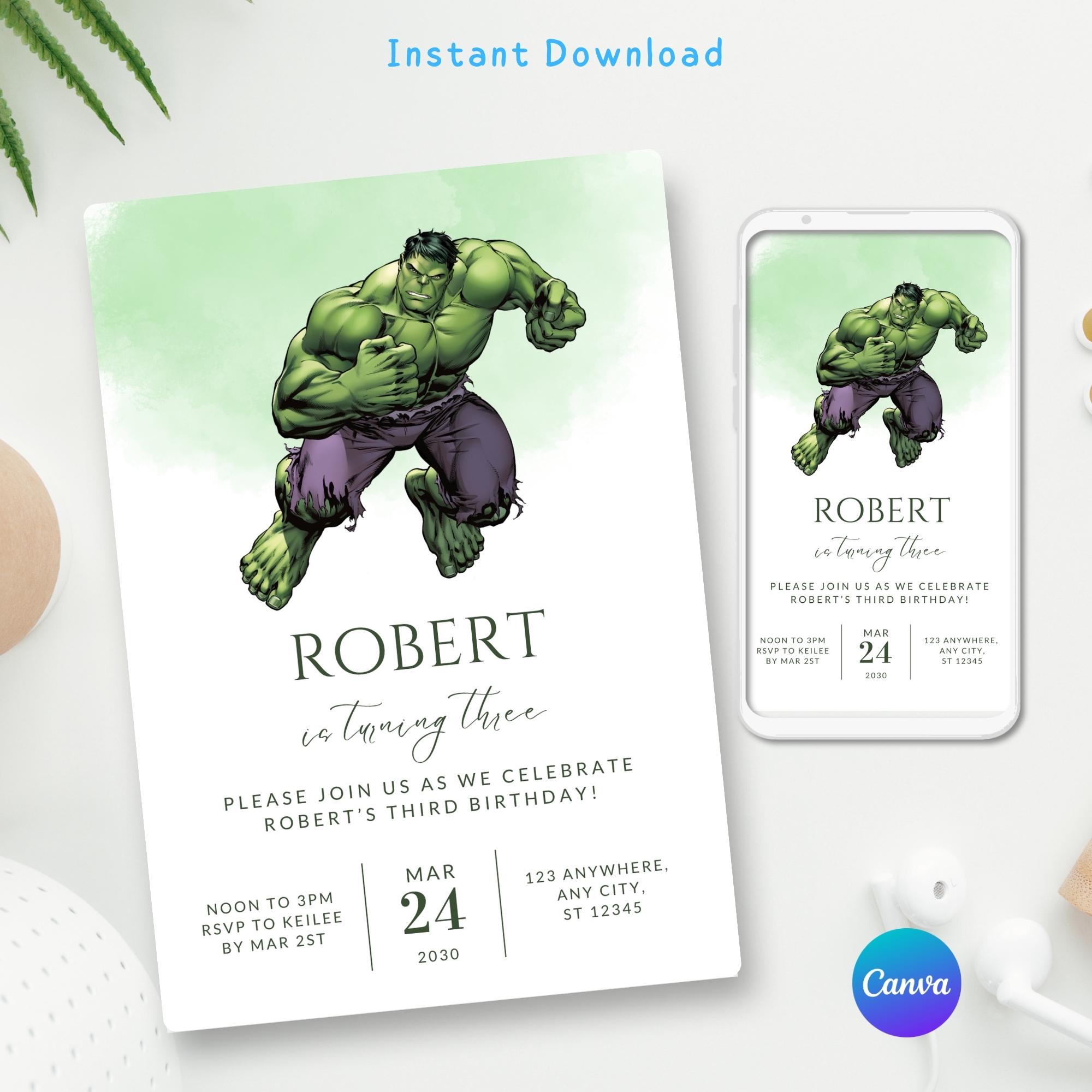 Editable Hulk Birthday Invitation Template, Hulk Birthday Invitation ...