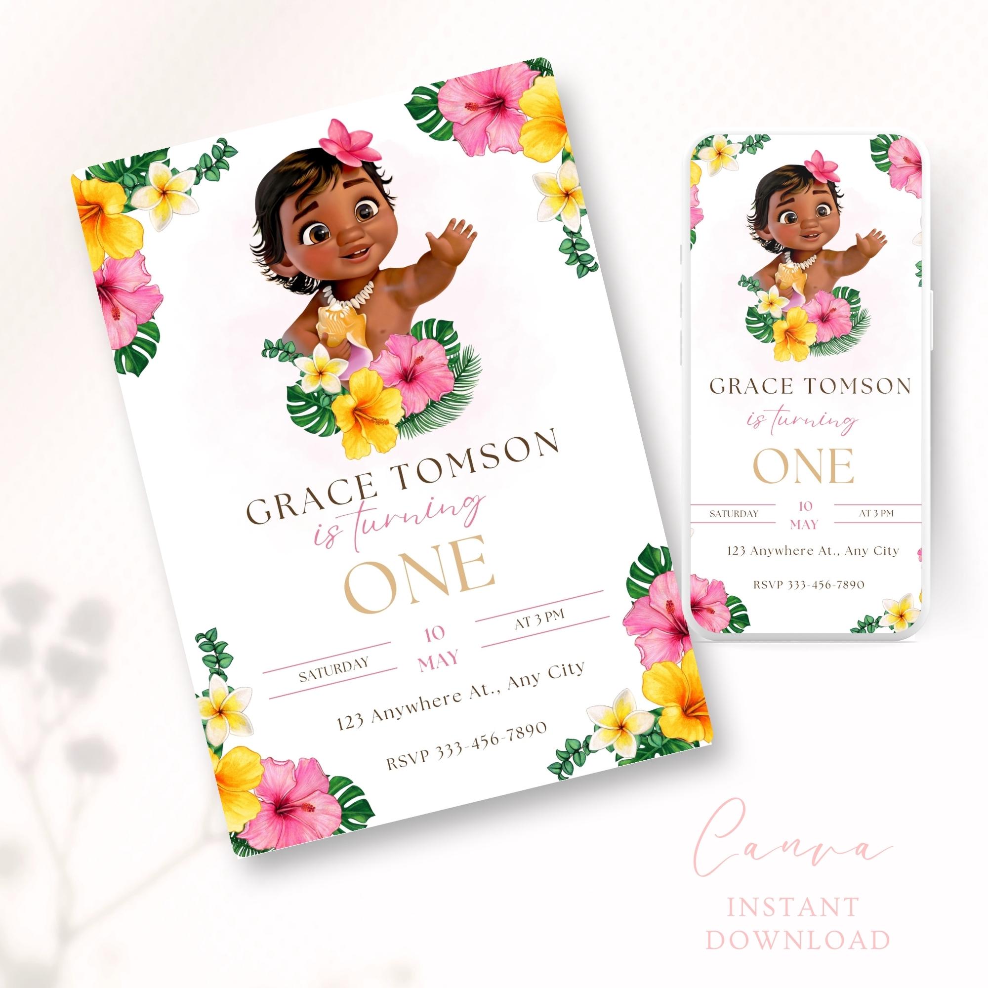 Editable Moana Birthday Invitation Template, Editable Moana Invitation ...