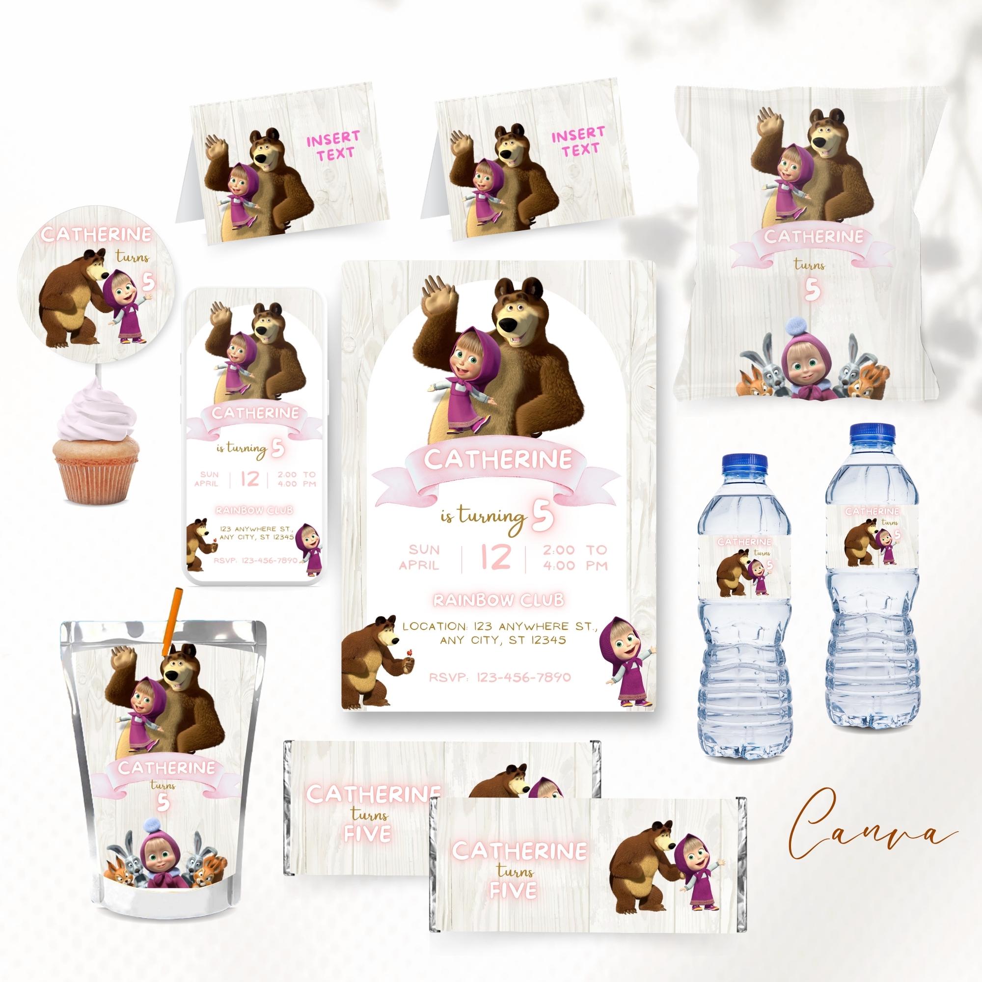 Masha and the Bear Party Package, Masha and the Bear Invitation, Masha ...