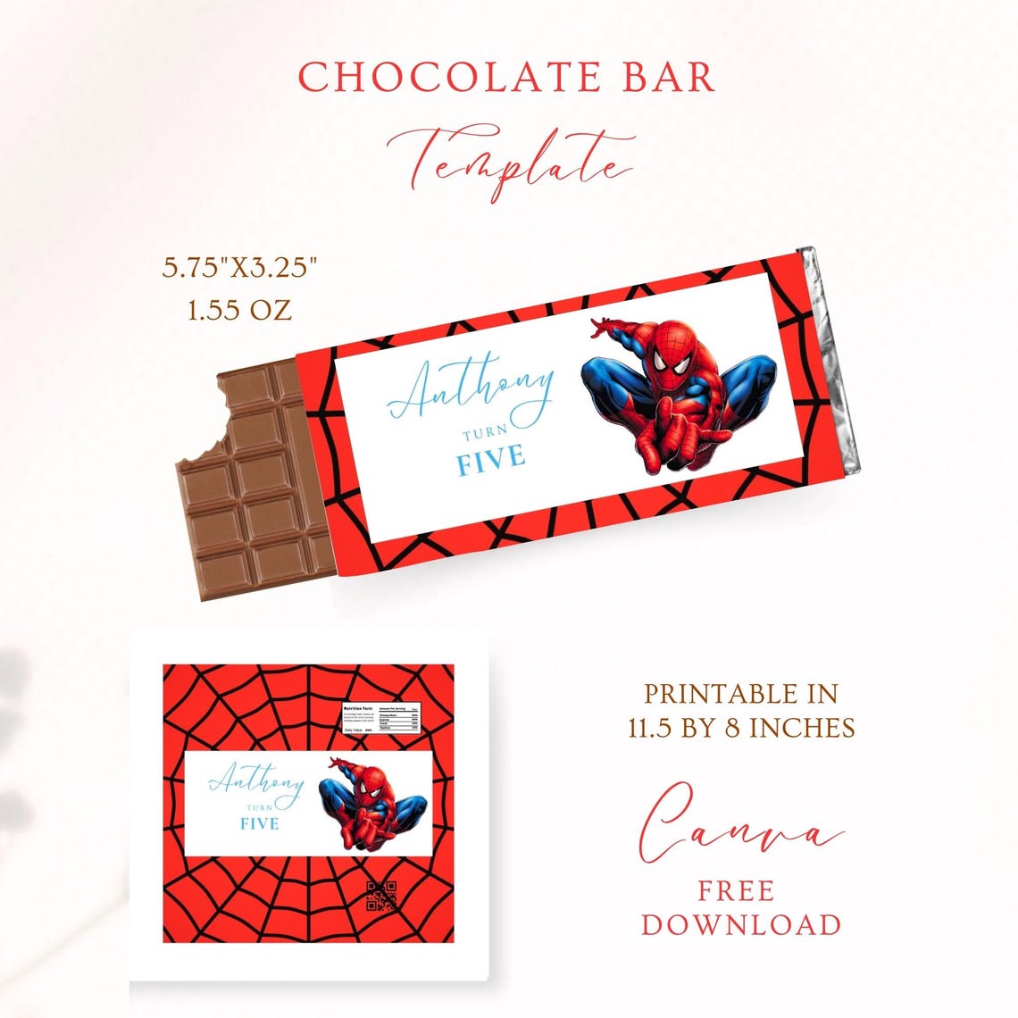 Spiderman Food Label, Spiderman Chocolate Wrap, Spiderman Capri Sun ...