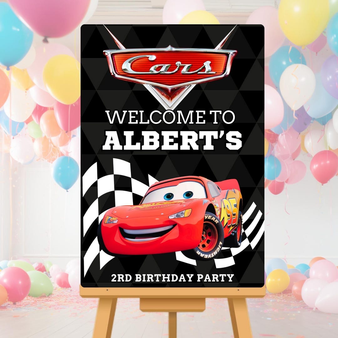 Editable Car Birthday Welcome Sign, Lightning Mcqueen Birthday Welcome ...