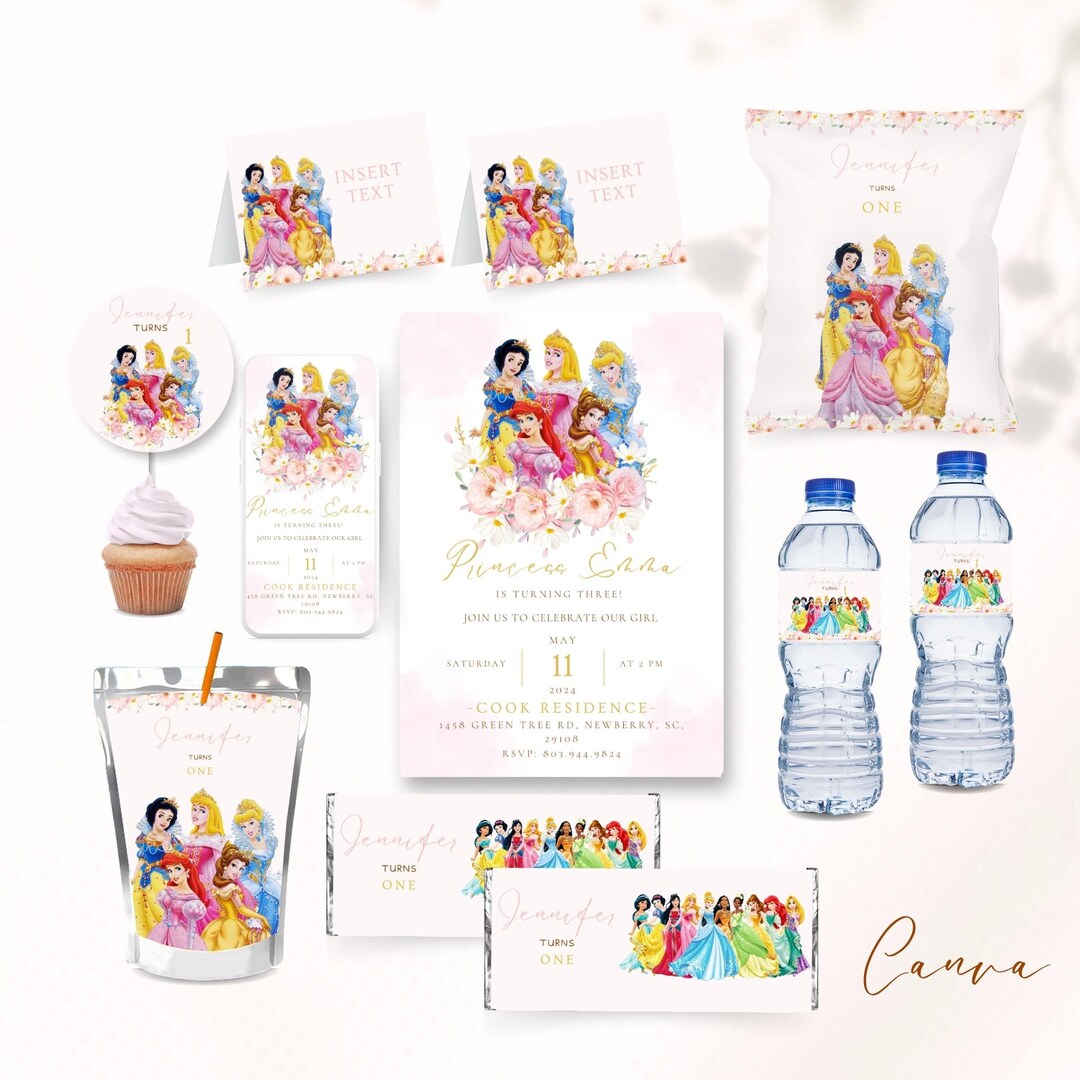 Princess Party Package, Princess Birthday Template, Princess Invitation ...
