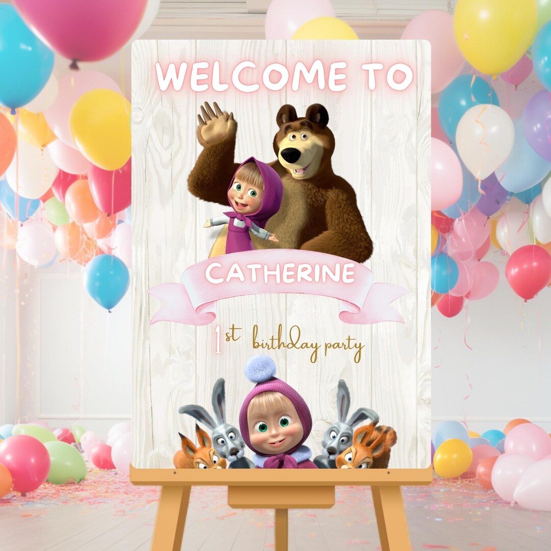 Masha and Bear Welcome Sign, Masha and Bear Birthday Party, Masha and ...