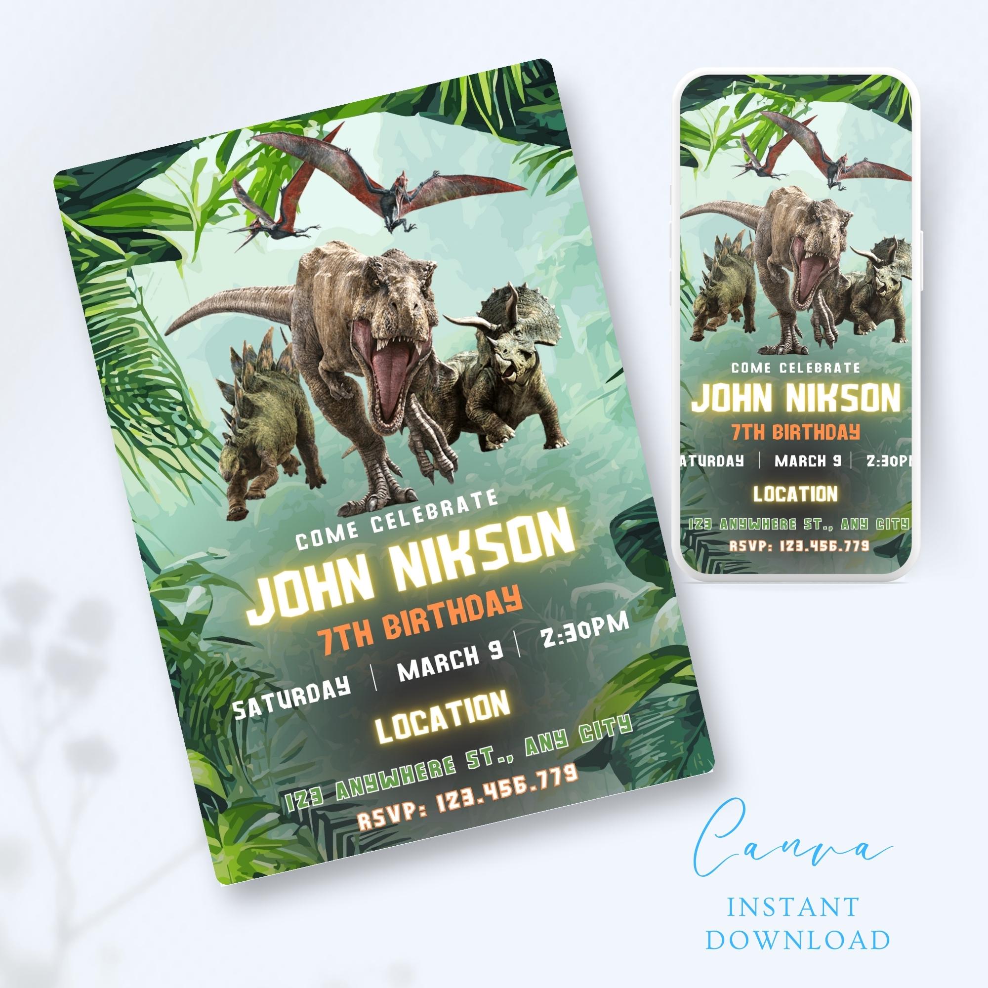 Editable Jurassic World Birthday Invitation Template, Digital Jurassic ...