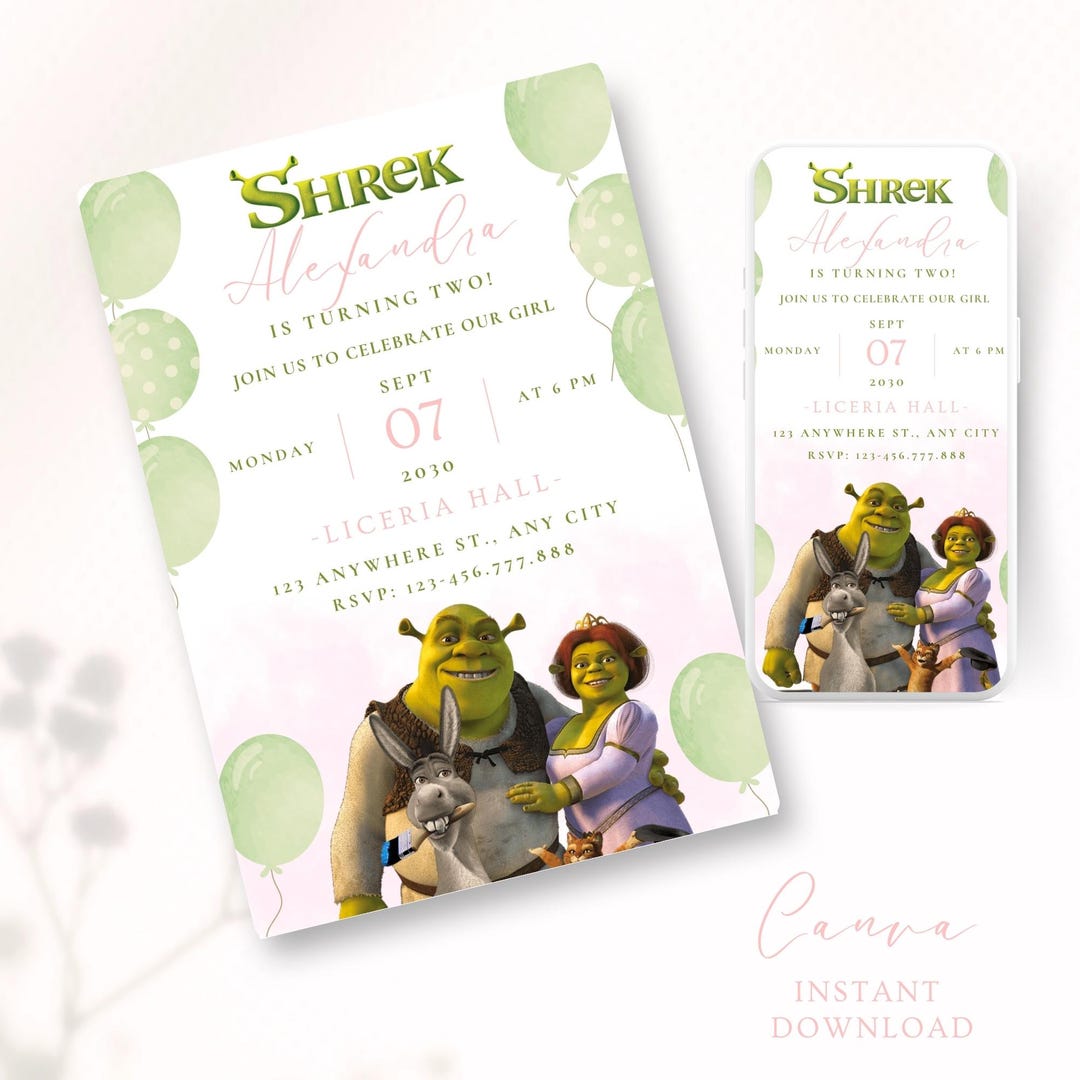 Editable Shrek Birthday Invitation Template, Digital Shrek Invite ...