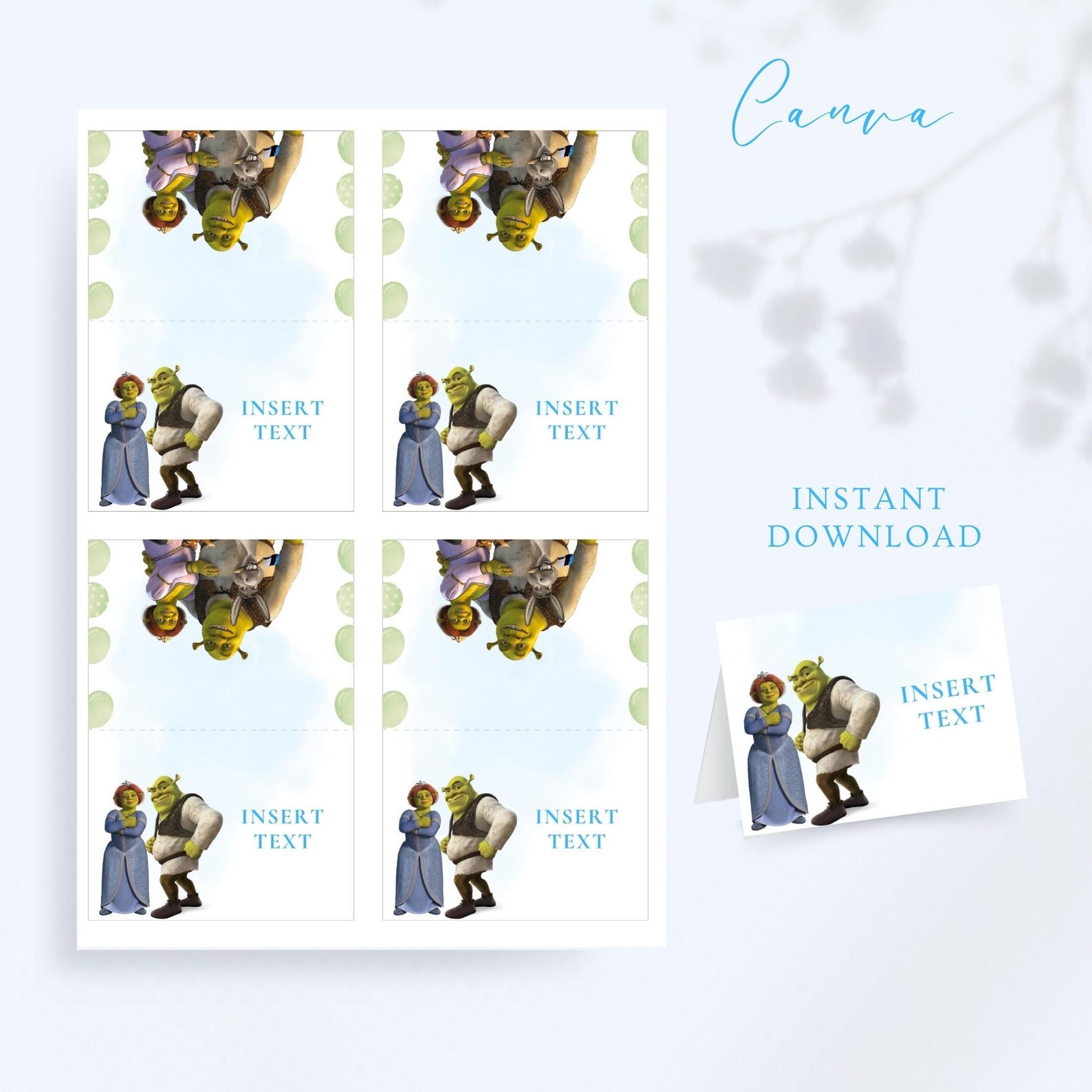 Shrek Party Favors Template, Shrek Birthday Invitation, Editable Shrek ...