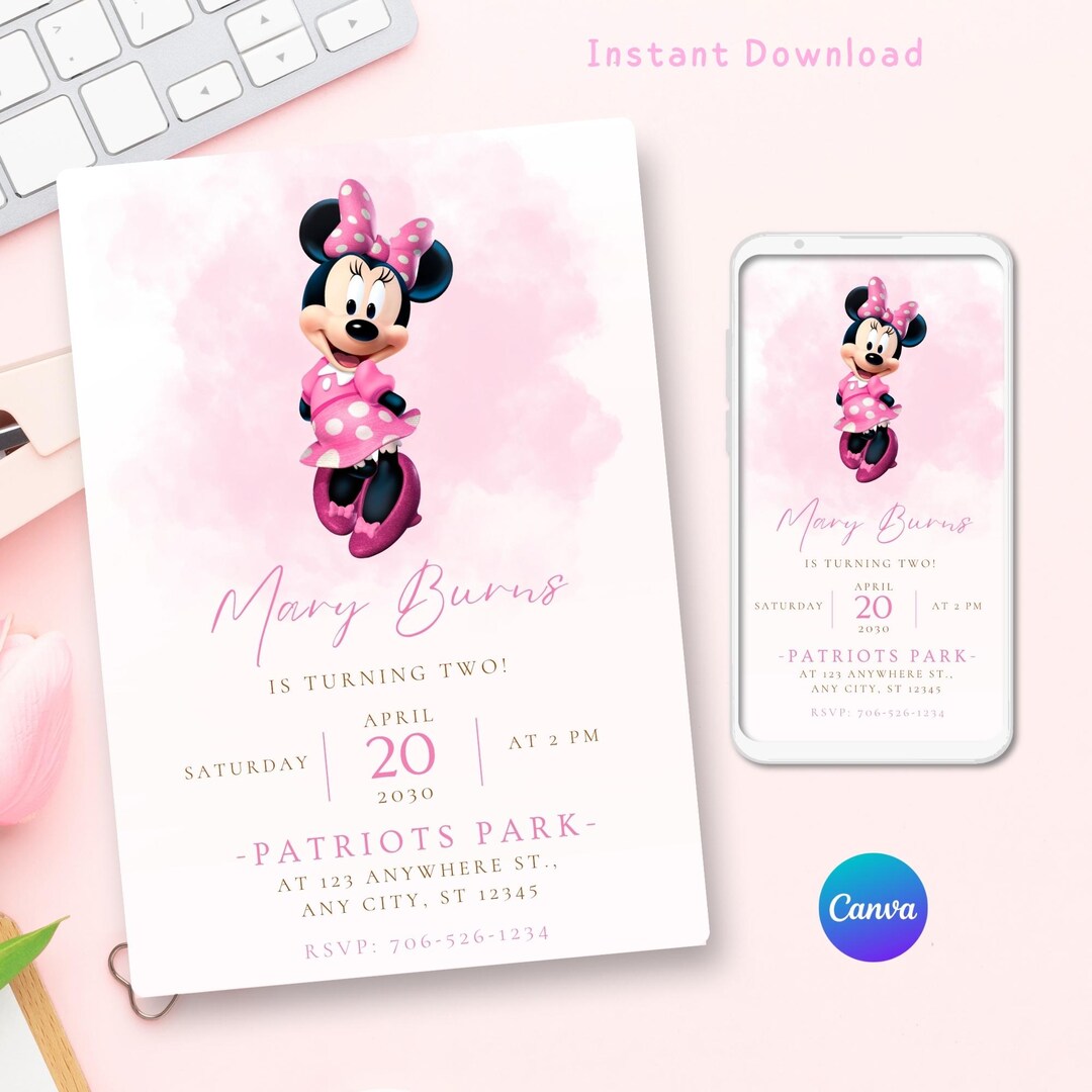 Minnie Mouse Birthday Invitation, Minnie Mouse Birthday Invite Template ...