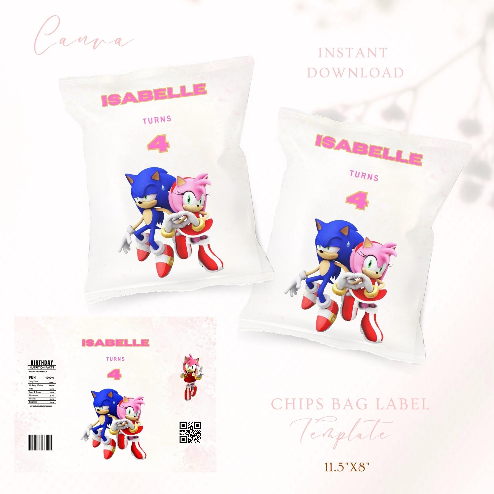 Sonic Party Package, Pink Sonic Birthday, Sonic Invitation, Amy Sonic ...