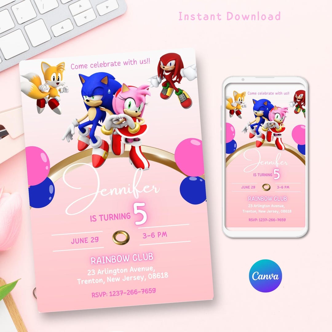Sonic the Hedgehog Birthday Invitation, Sonic for Girl Digital ...