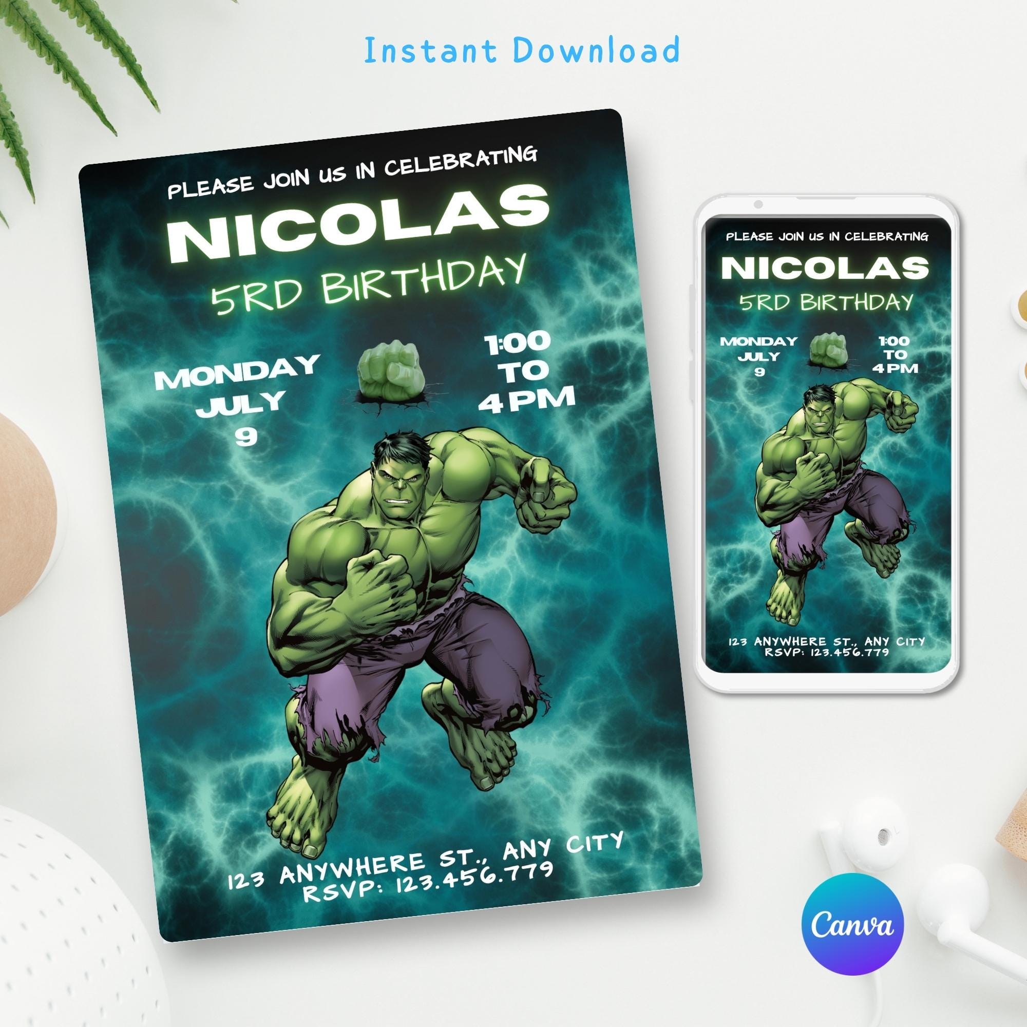 Editable Hulk Birthday Invitation Template, Hulk Birthday Invitation ...