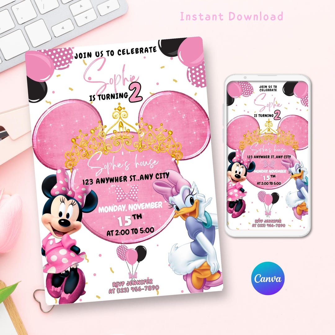 Minnie Mouse Birthday Invitation, Minnie Mouse Birthday Invite Template ...
