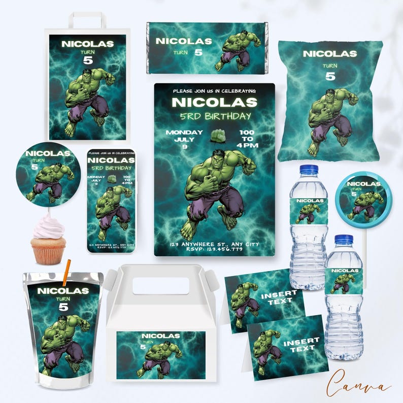 Hulk Party Package, Hulk Birthday Party Package, Hulk Invitation, Hulk ...