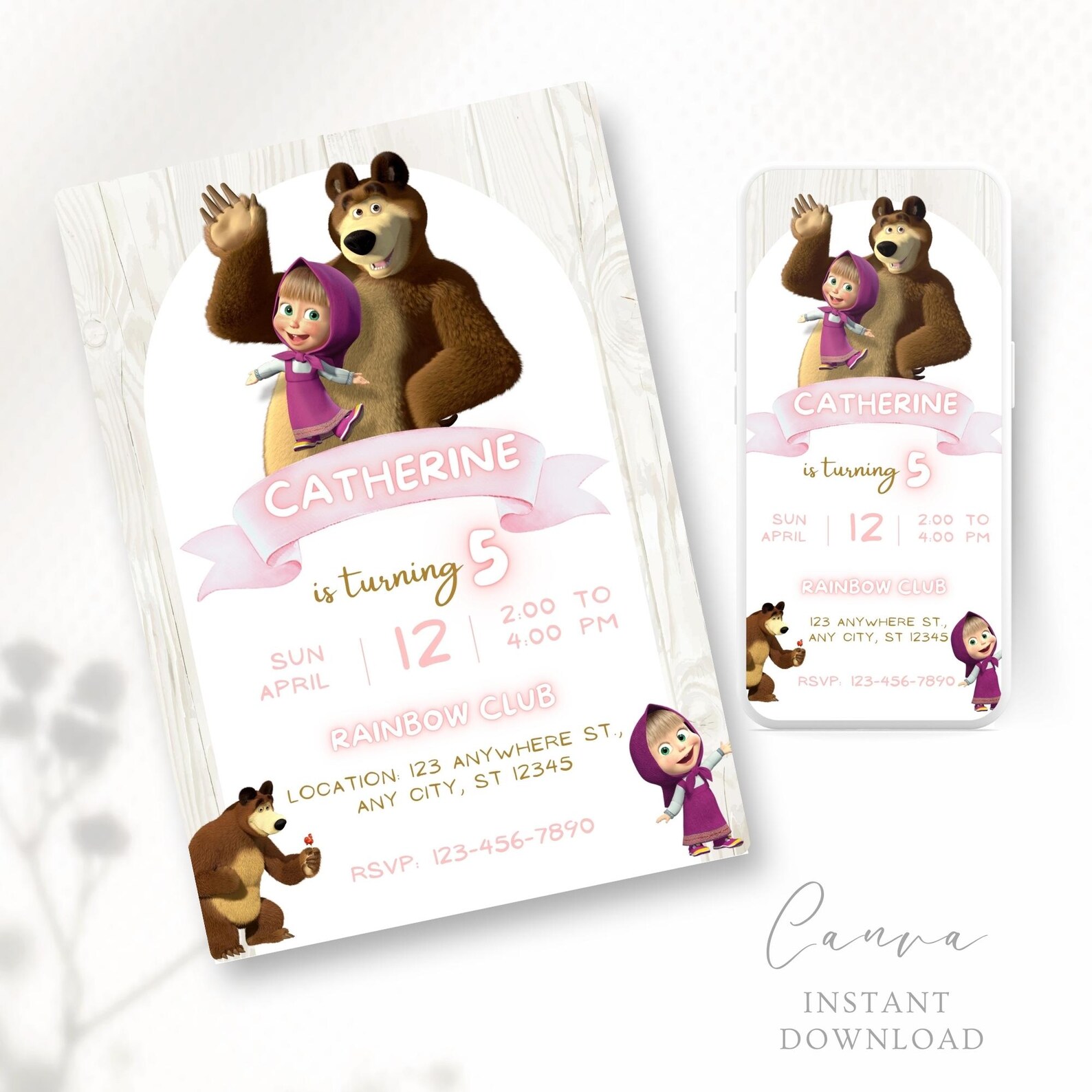 Masha and the Bear Party Package, Masha and the Bear Invitation, Masha ...
