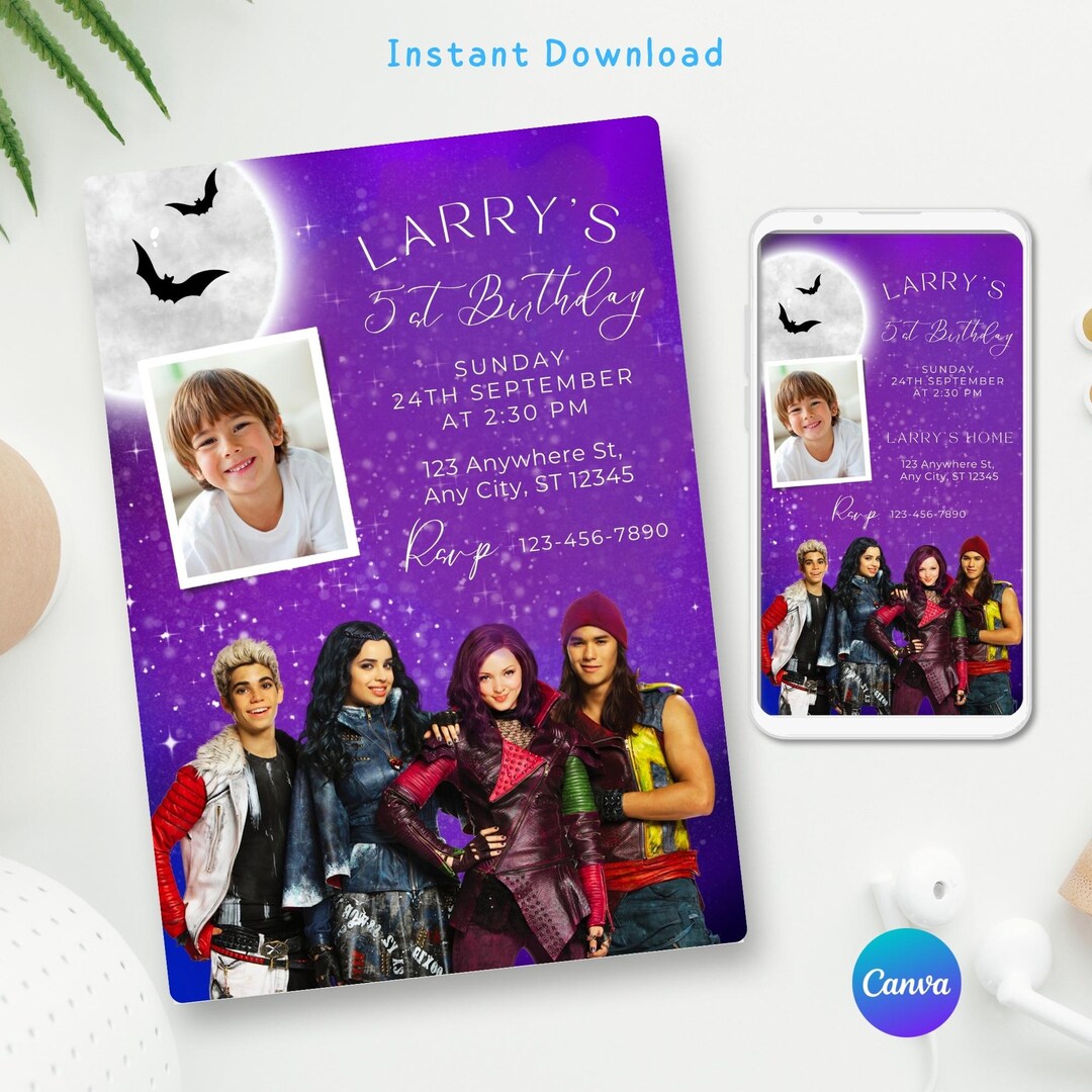 Descendants Birthday Invitation | Descendants Party Invite, Descendants ...