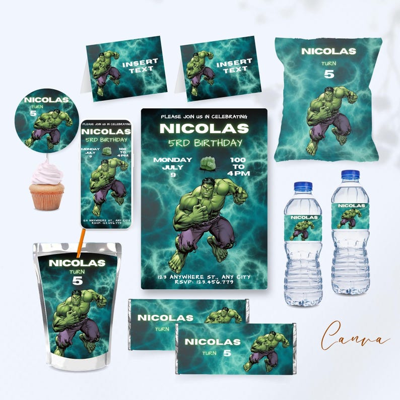 Hulk Party Package, Hulk Birthday Invitation, Hulk Birthday Printables ...
