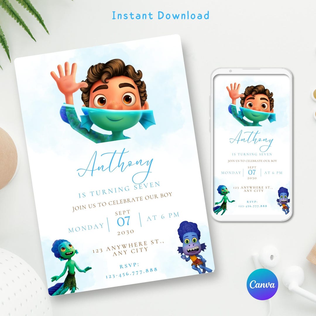 Luca Birthday Invitation, Luca Digital Invitation, Luca Printable ...
