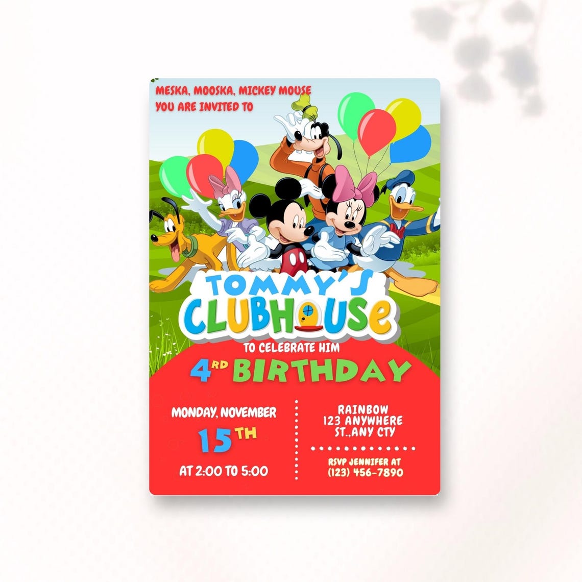 Mickey Mouse Clubhouse Birthday Invitation Template, Editable Clubhouse ...