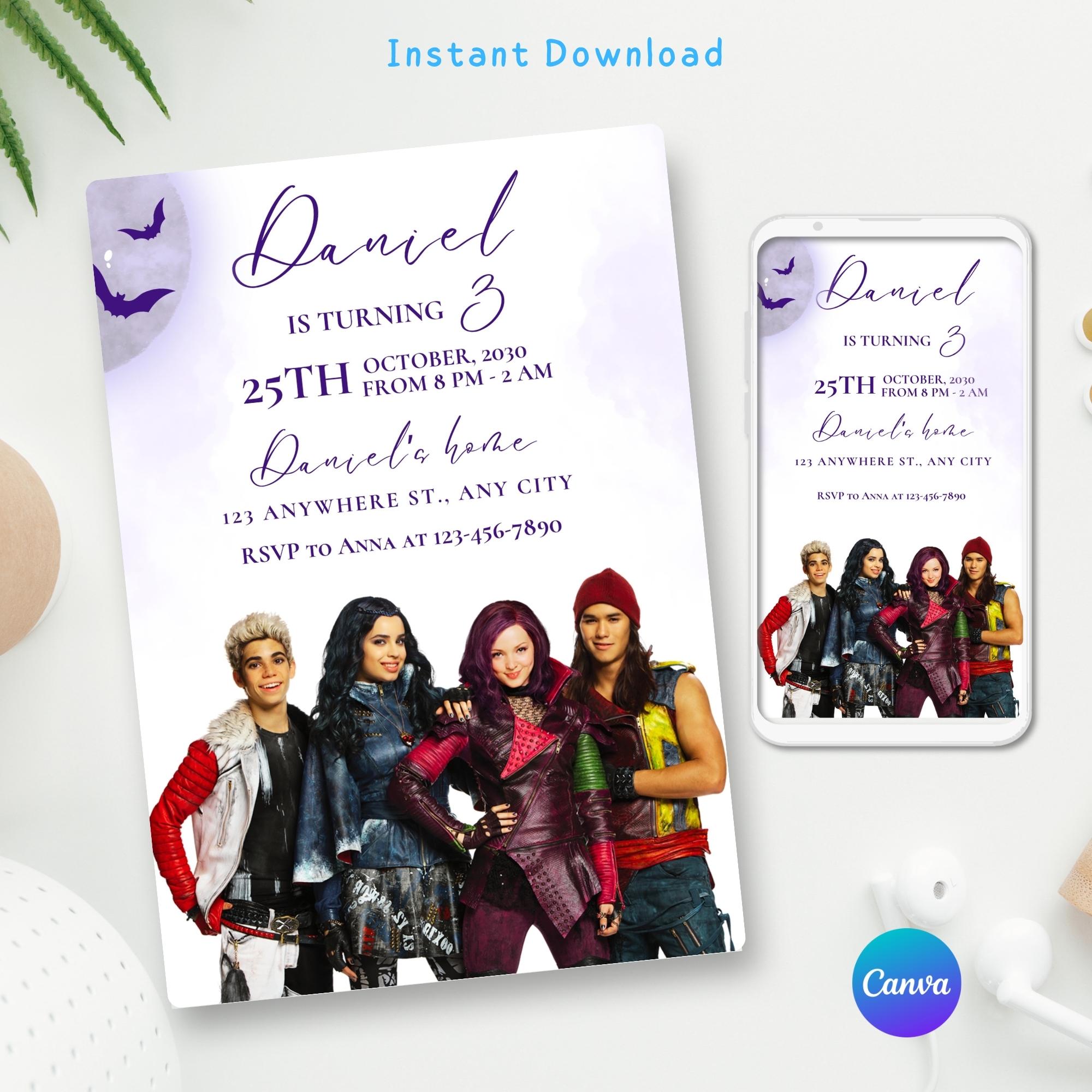 Descendants Birthday Invitation | Descendants Party Invite, Descendants ...