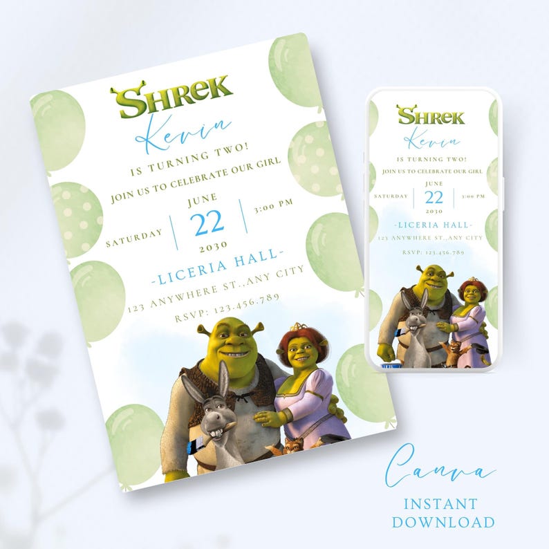 Shrek Party Favors Template, Shrek Birthday Invitation, Editable Shrek ...