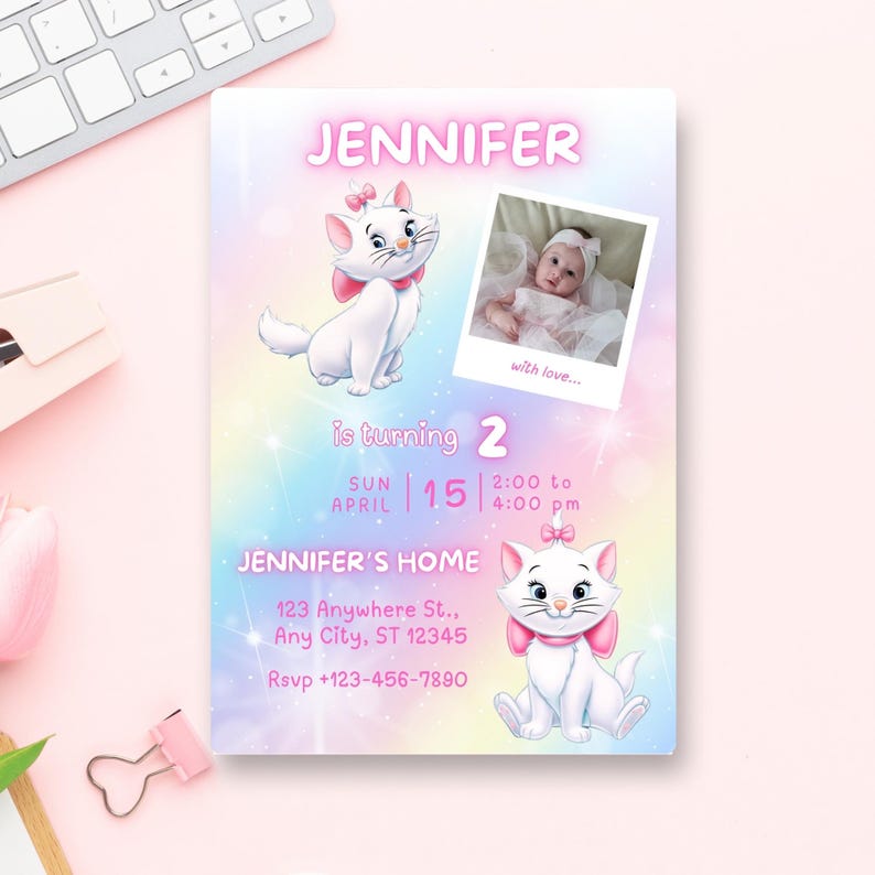 Editable Marie Aristocats Birthday Invitation Template, Digital Marie ...