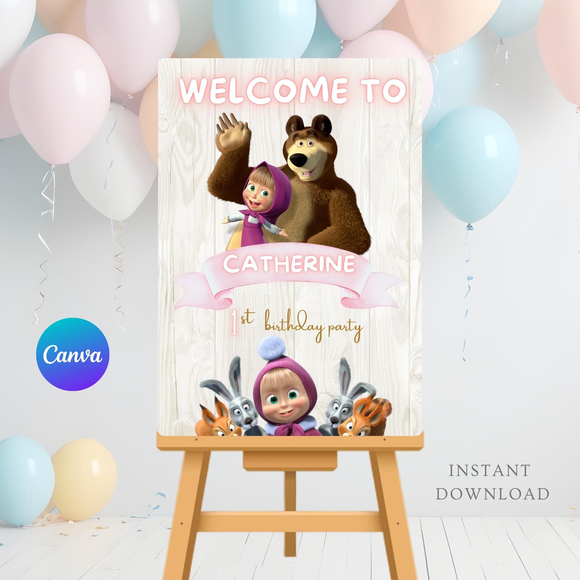 Masha and Bear Welcome Sign, Masha and Bear Birthday Party, Masha and ...