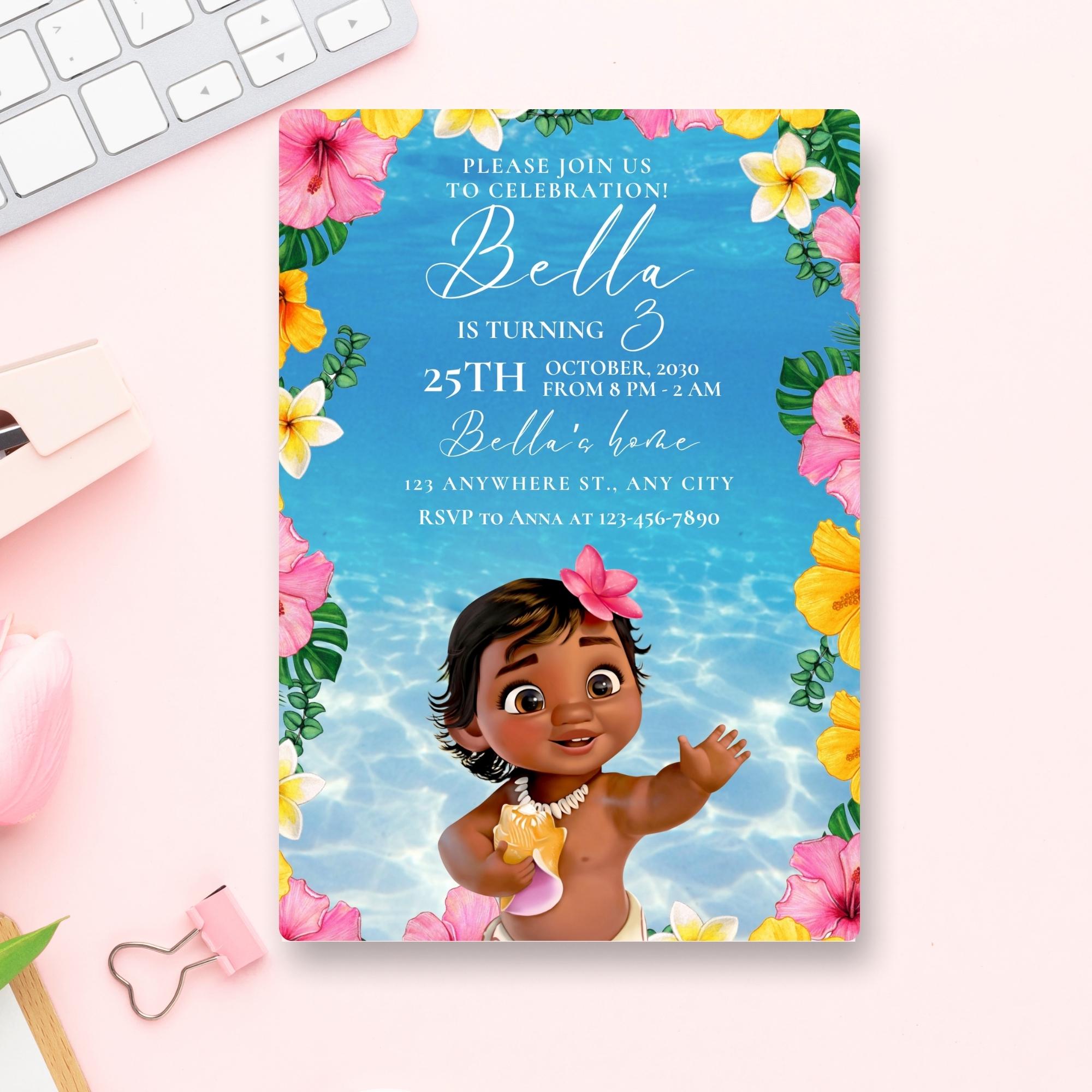 Baby Moana Birthday Invitation, Editable Moana Template, Baby Moana ...