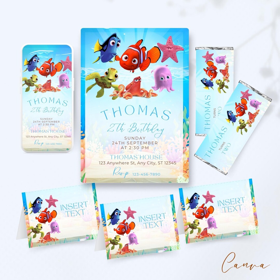 Nemo Party Package, Nemo Birthday Printables, Nemo Birthday Invitation ...