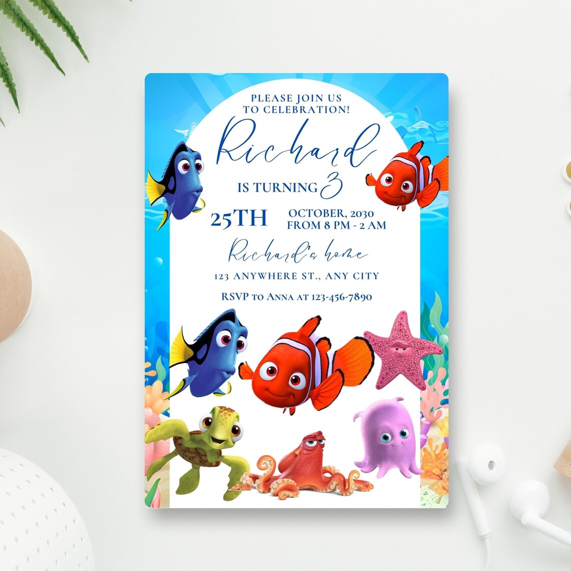 Nemo Birthday Invitation, Nemo Digital Invitation, Nemo Printable ...