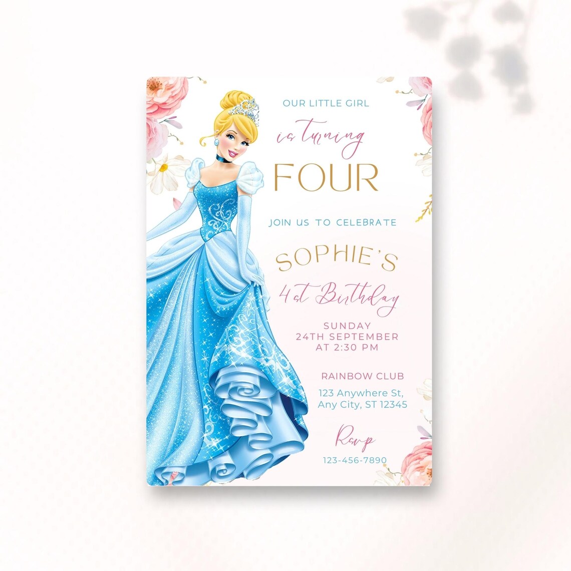 Editable Cinderella Birthday Invitation Template, Editable Cinderella ...