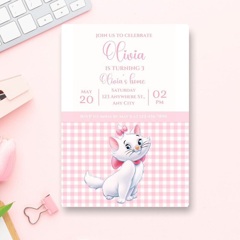 Editable Marie Aristocats Birthday Invitation Template, Digital Marie ...