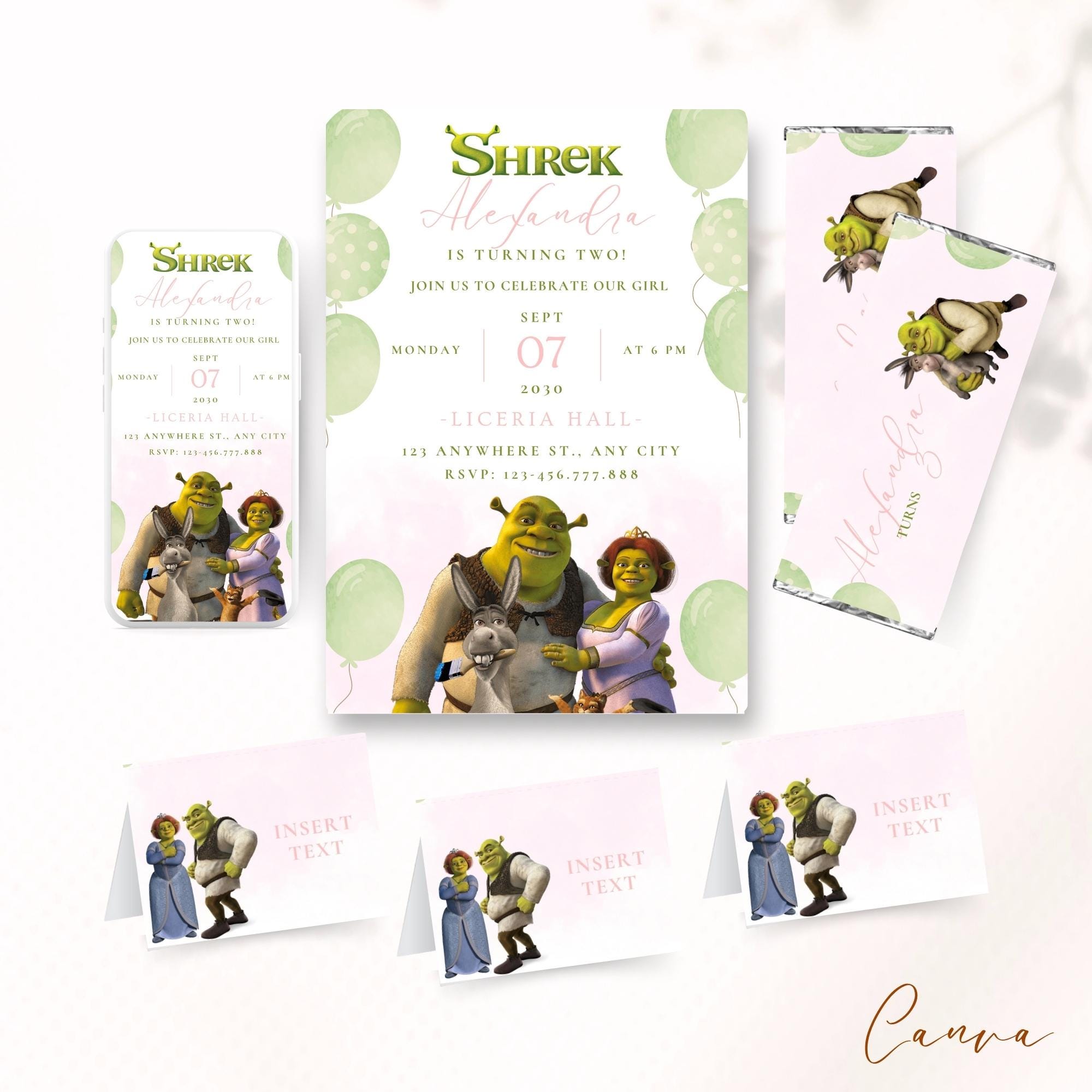 Shrek Party Favors Template, Shrek Birthday Invitation, Editable Shrek ...