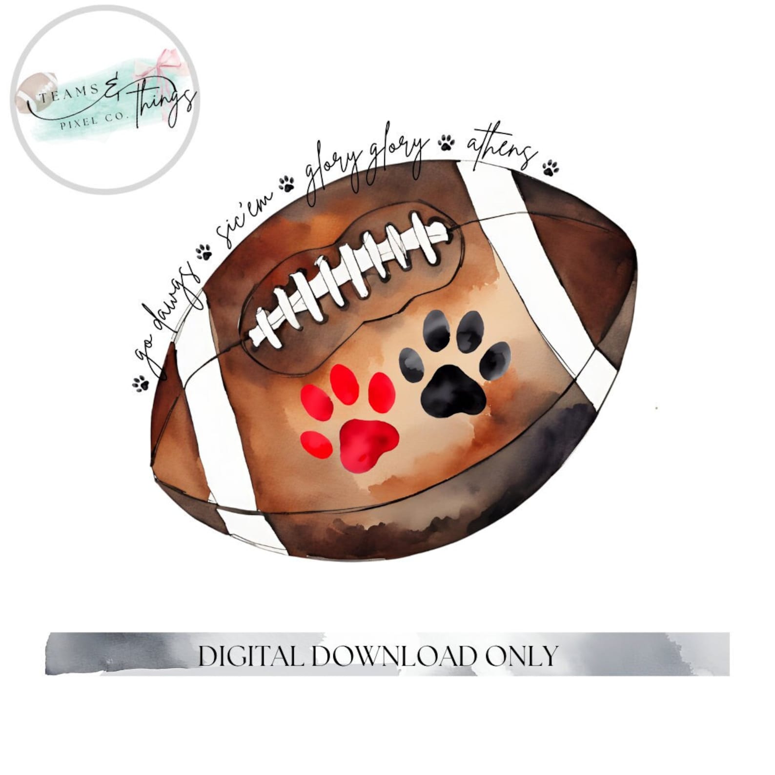 Georgia Bulldog Football Go Dawgs UGA University of Georgia Watercolor ...