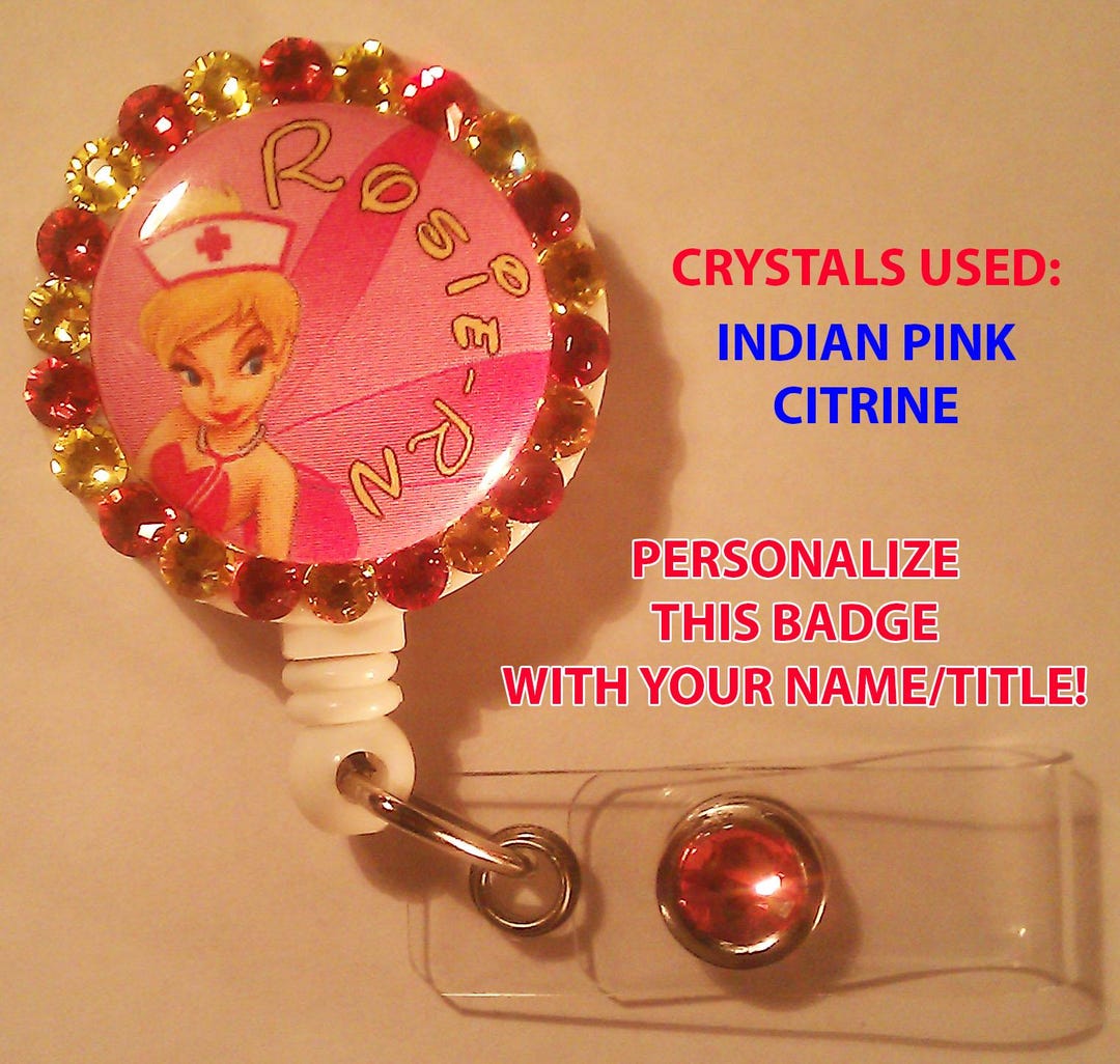 Pink Tinkerbell Nurse Badge Reel / ID Holder High Quality Swarovski ...